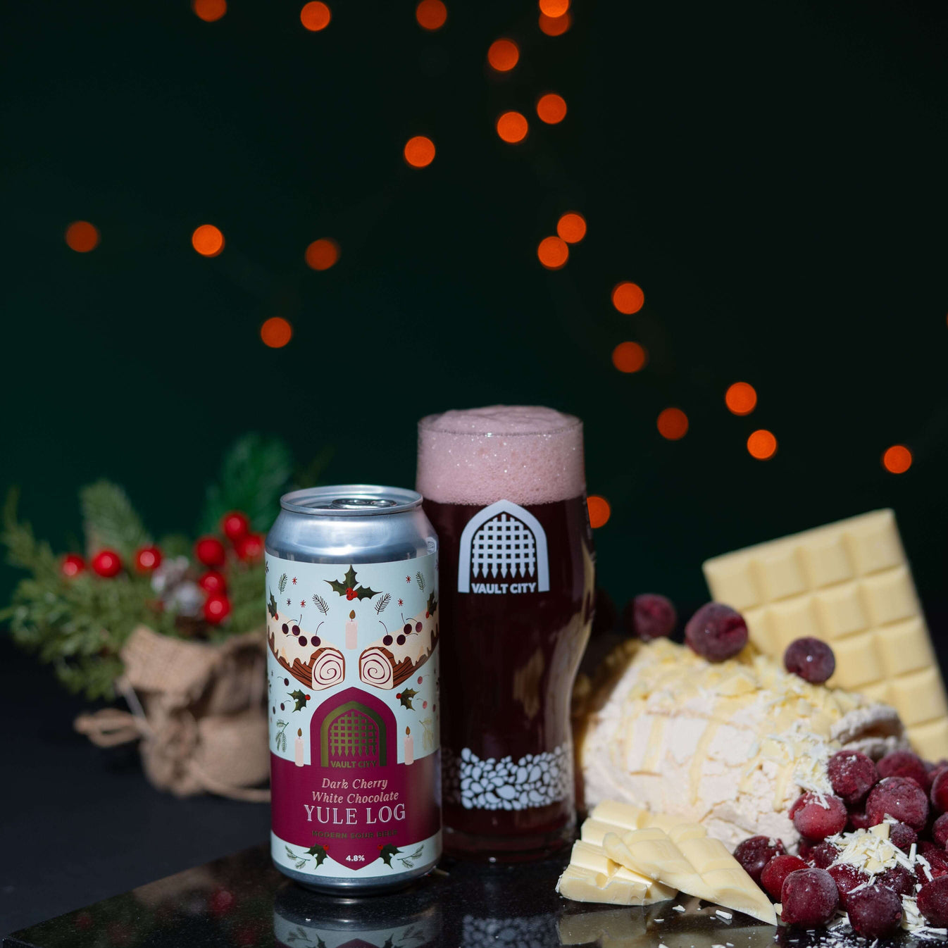 Dark Cherry White Chocolate Yule Log - Seasonal Delight – Vault City Brewing
